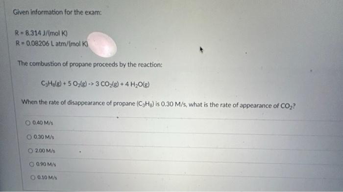 Solved Given information for the exam: R= 8.314 J/(mol K) R | Chegg.com