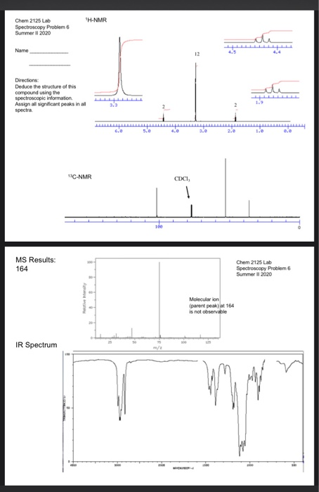 'H-NMR Chem 2125 Lab Spectroscopy Problem Summer il | Chegg.com