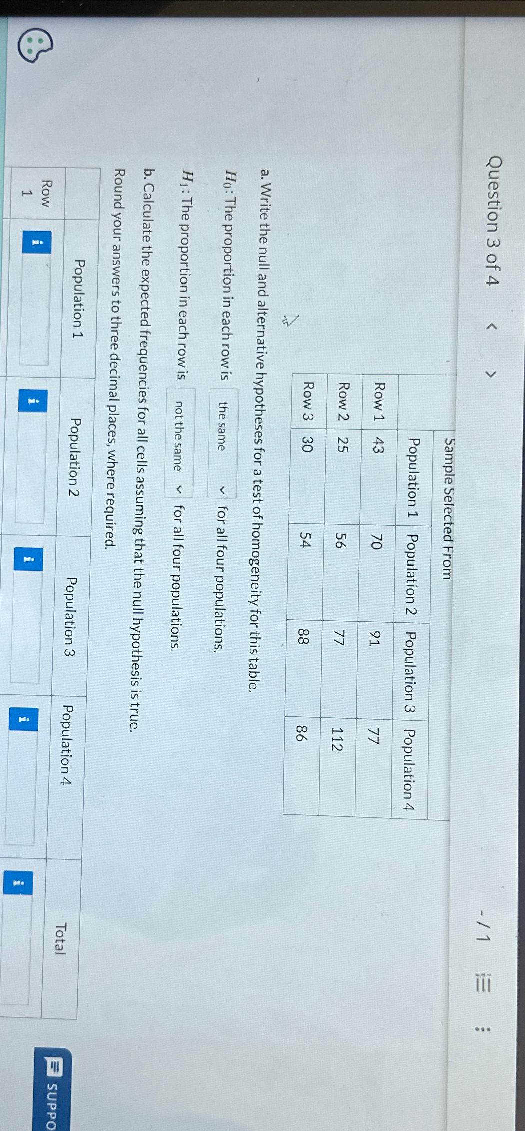 Solved Question 3 ﻿of 4-1\table[[,Sample Selected | Chegg.com