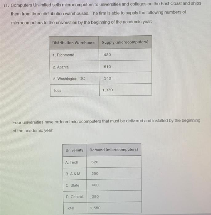11. Computers Unlimited sells microcomputers to | Chegg.com
