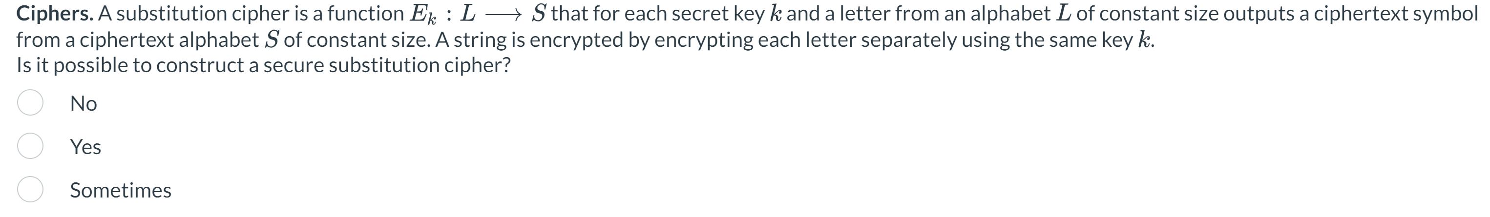 Solved Ciphers. A substitution cipher is a function Ek:L →S | Chegg.com