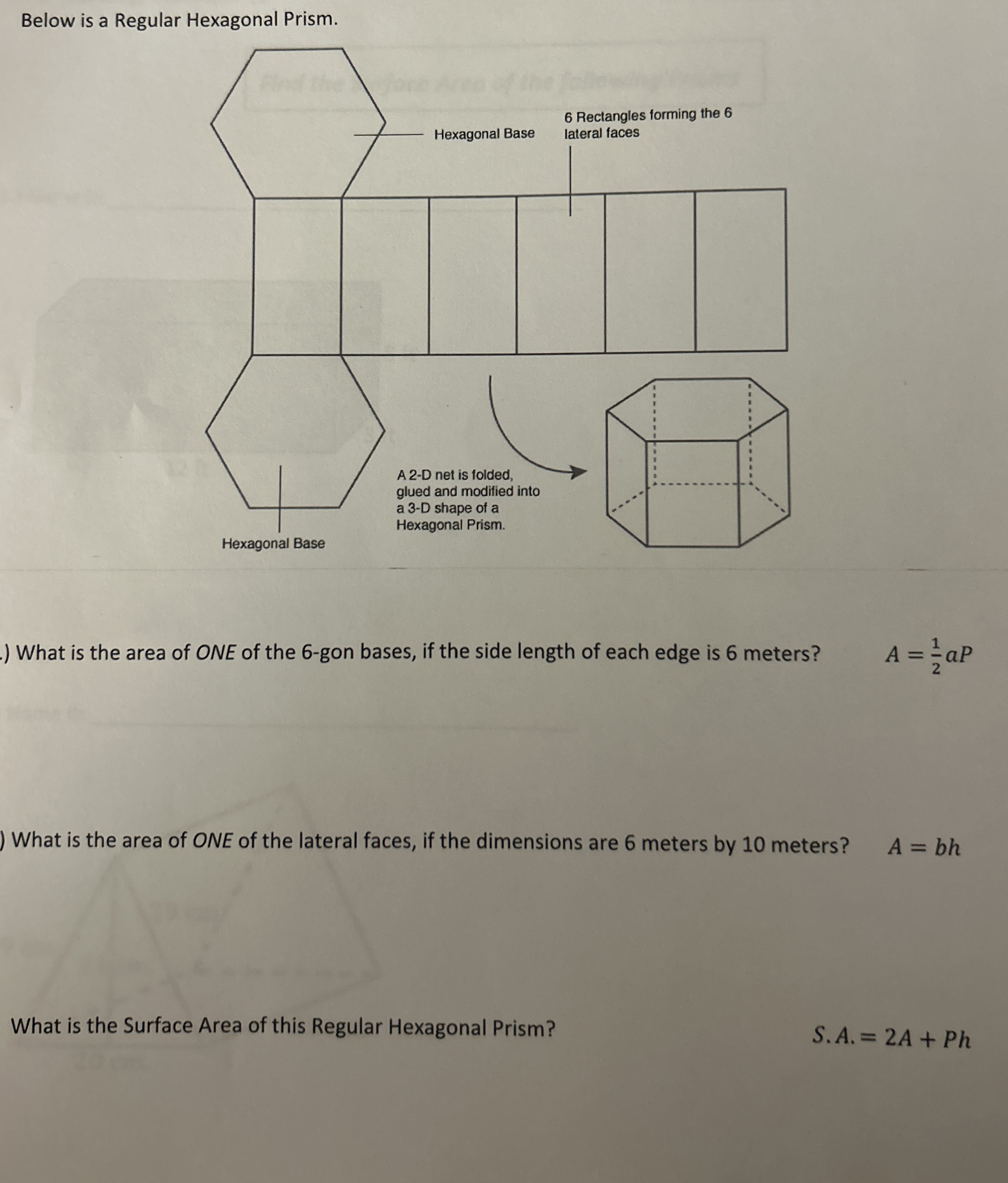 Solved Below is a Regular Hexagonal Prism.What is the area | Chegg.com
