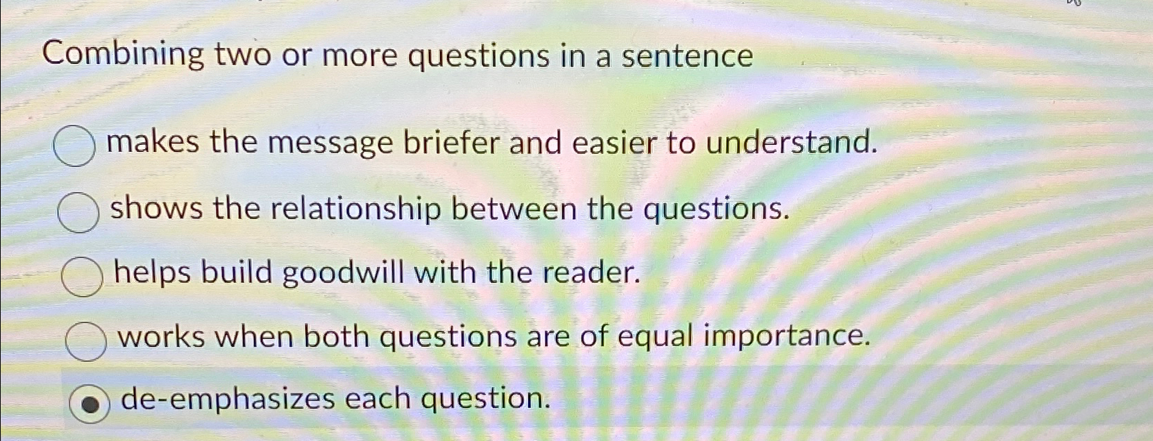 Solved Combining two or more questions in a sentencemakes | Chegg.com