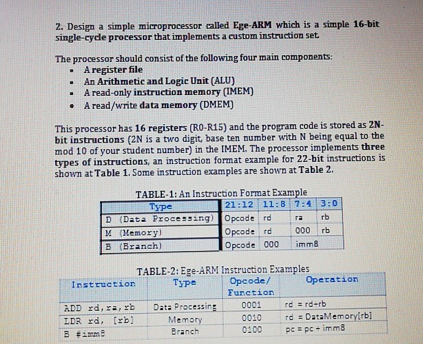 2. Design a simple microprocessor called Ege-ARM | Chegg.com
