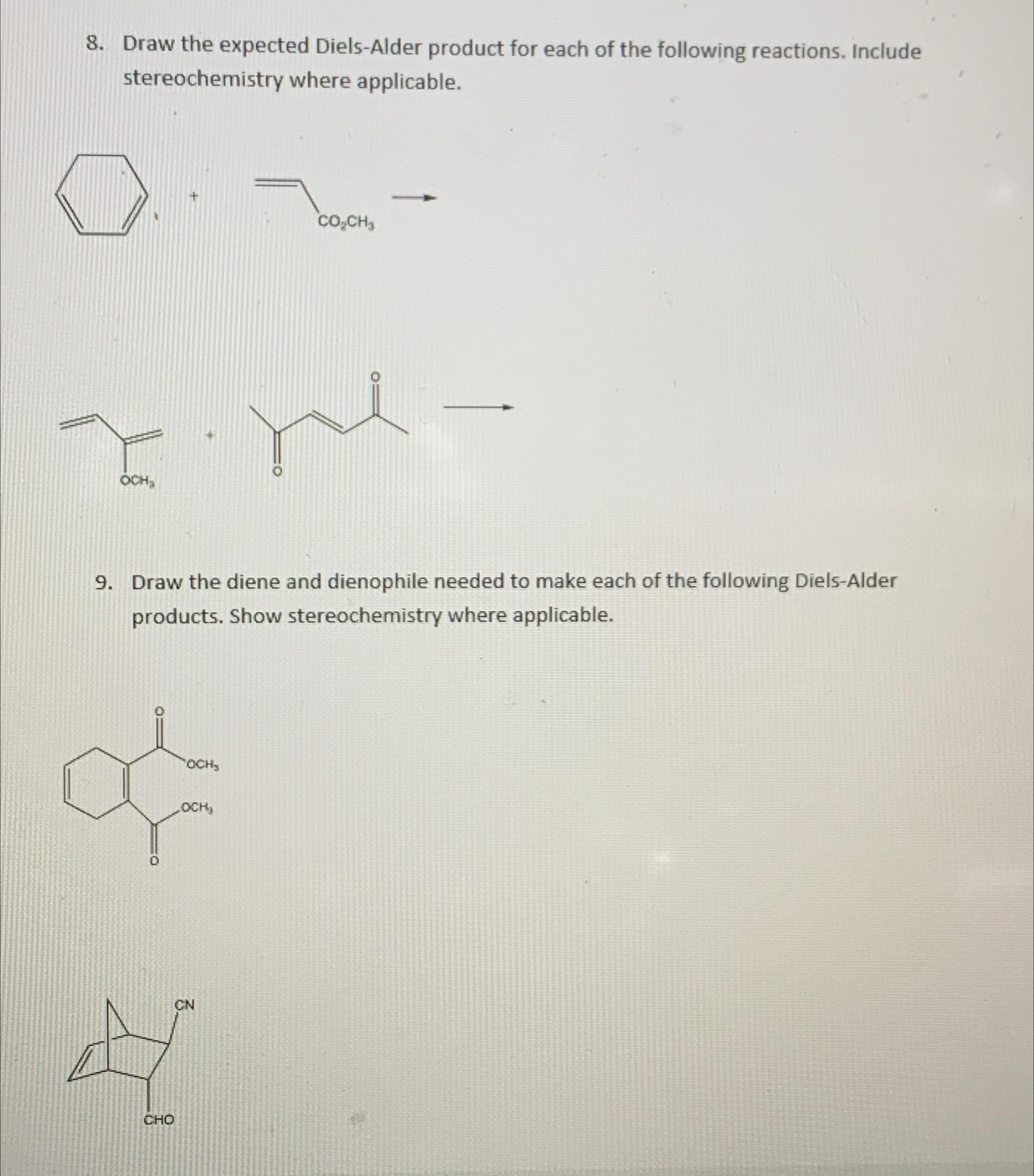 Solved Draw the expected Diels-Alder product for each of the | Chegg.com