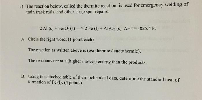Solved 1 The Reaction Below Called The Thermite Reaction