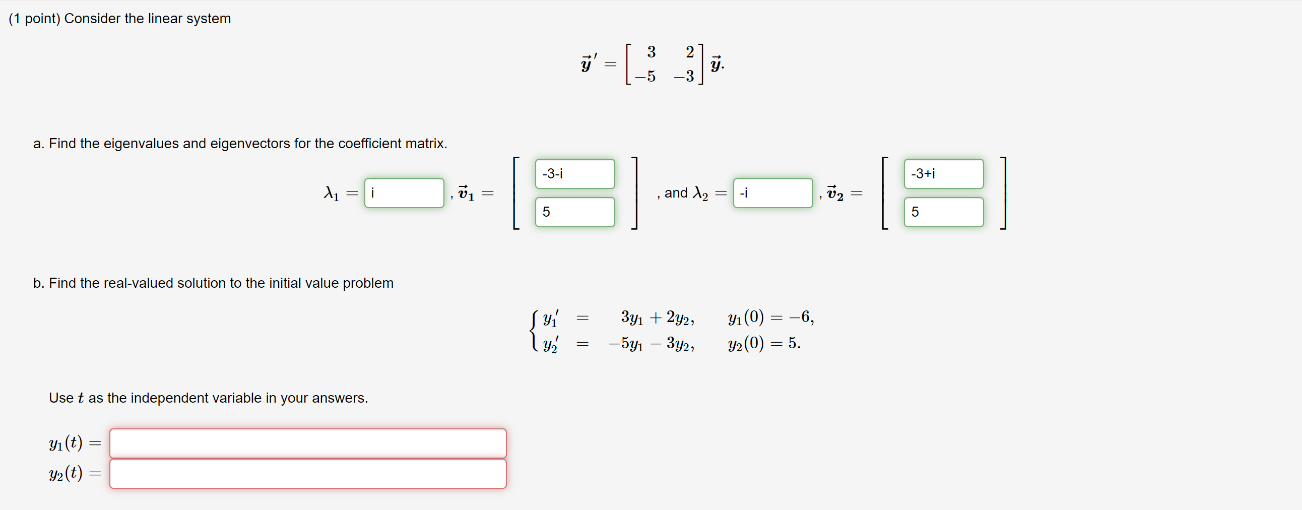 Solved vec(y)'=[32-5-3]vec(y)a. ﻿Find the eigenvalues and | Chegg.com