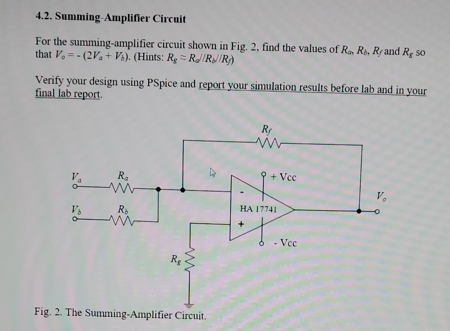 Solved 4.2. Summing-Amplifier Circuit For the | Chegg.com