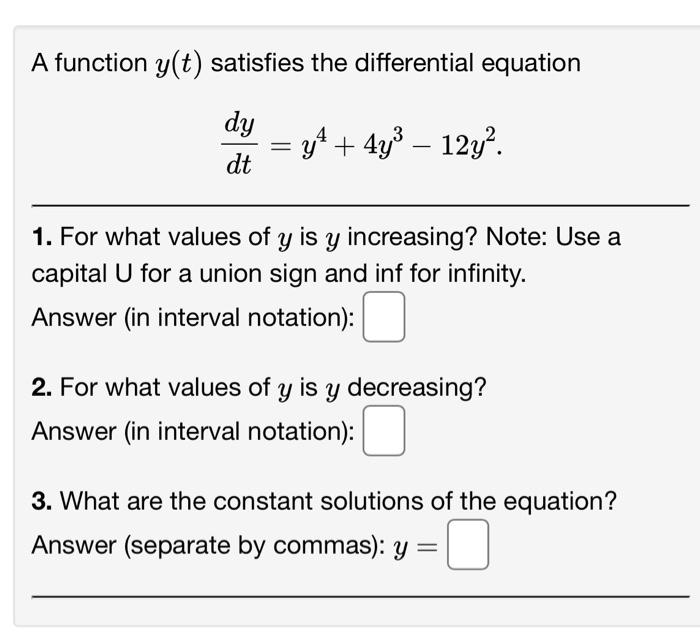 Solved A function y(t) satisfies the differential equation | Chegg.com