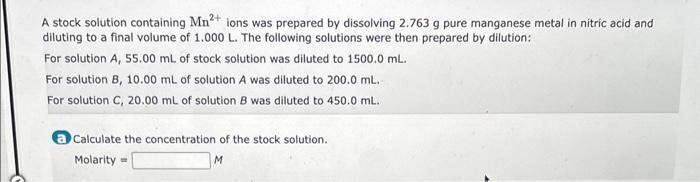 Solved A stock solution containing Mn2+ ions was prepared by | Chegg.com