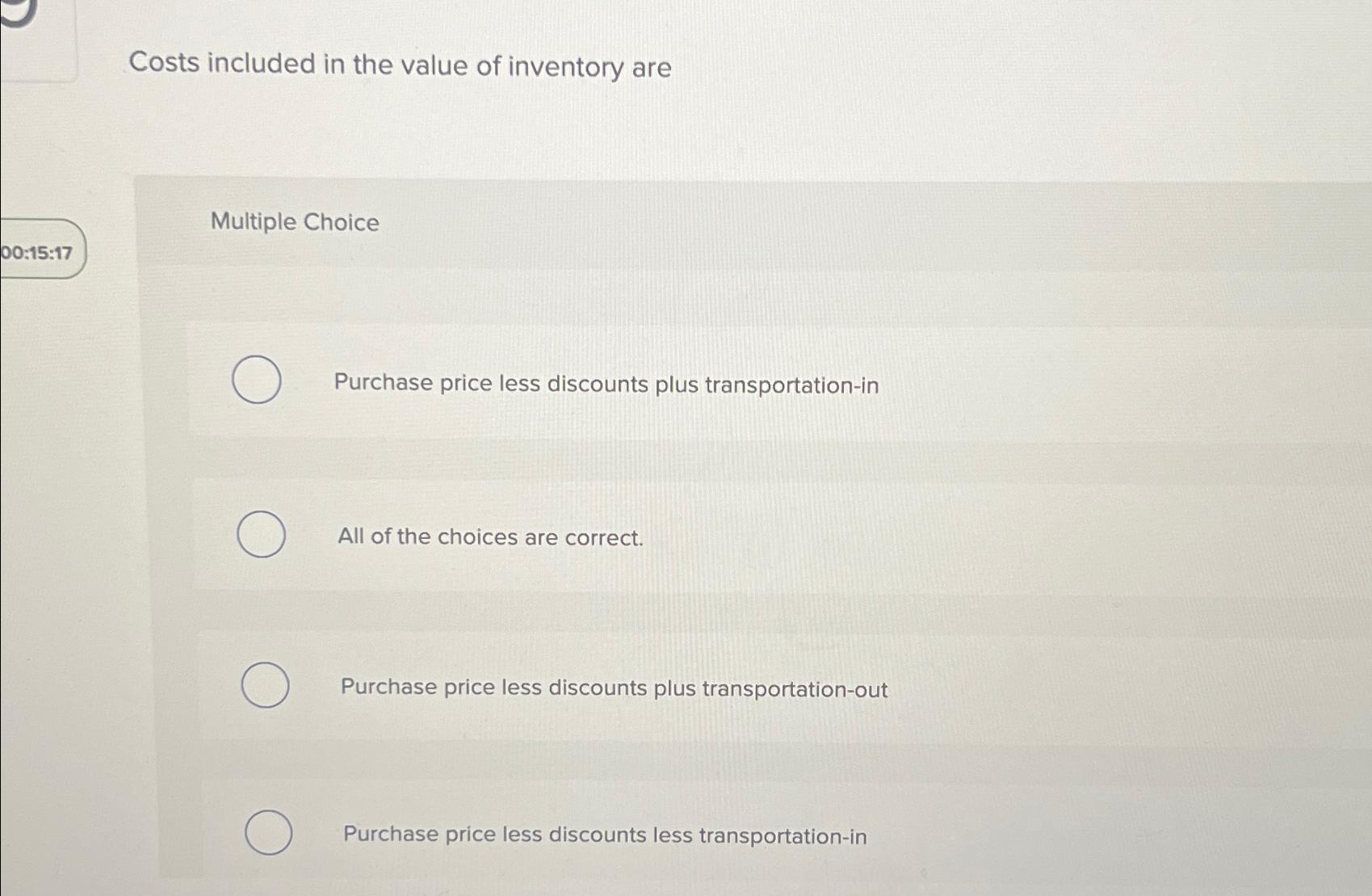 Solved Costs included in the value of inventory areMultiple | Chegg.com
