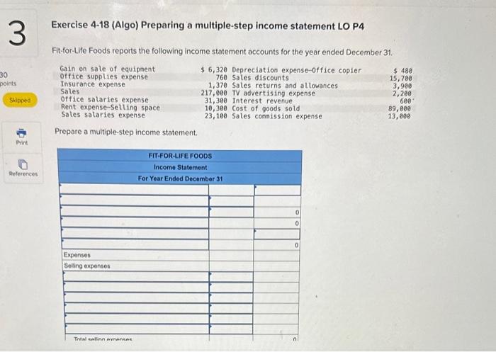 Solved Exercise 4-18 (Algo) Preparing a multiple-step income | Chegg.com