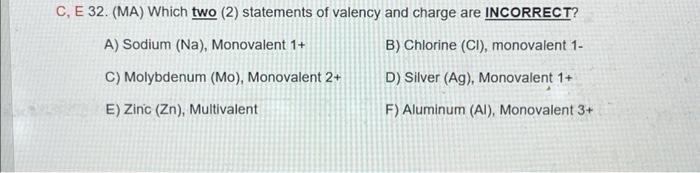 Solved C, E 32. (MA) Which two (2) statements of valency and | Chegg.com