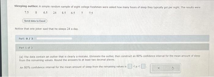 Solved Sleeping outlier: A simple random sample of eight | Chegg.com