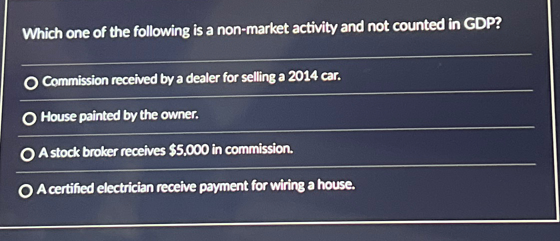 Solved Which one of the following is a non-market activity | Chegg.com