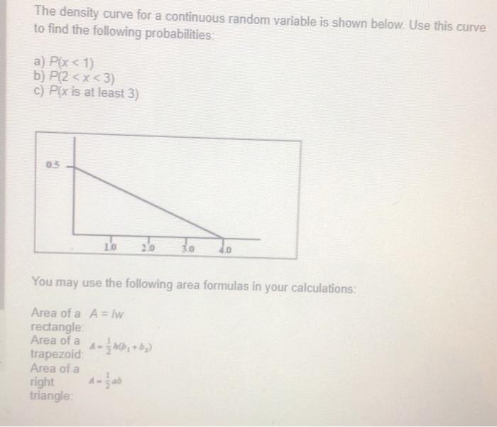 Solved The density curve for a continuous random variable is | Chegg.com