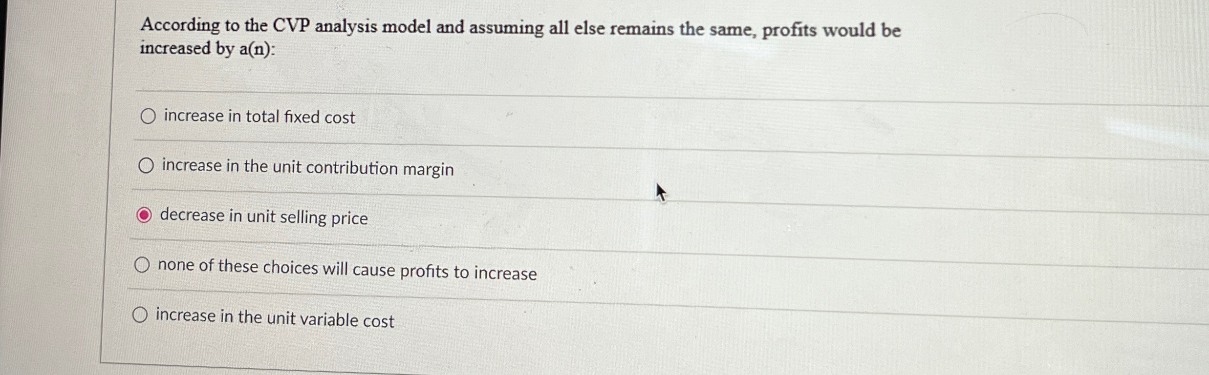 Solved According to the CVP analysis model and assuming all | Chegg.com