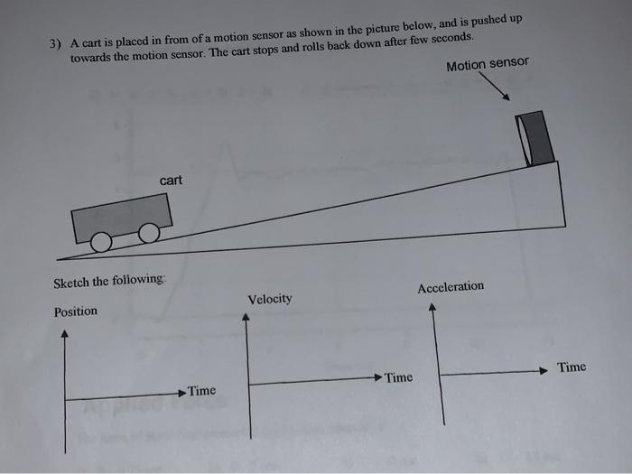 Solved 3) A cart is placed in from of a motion sensor as | Chegg.com