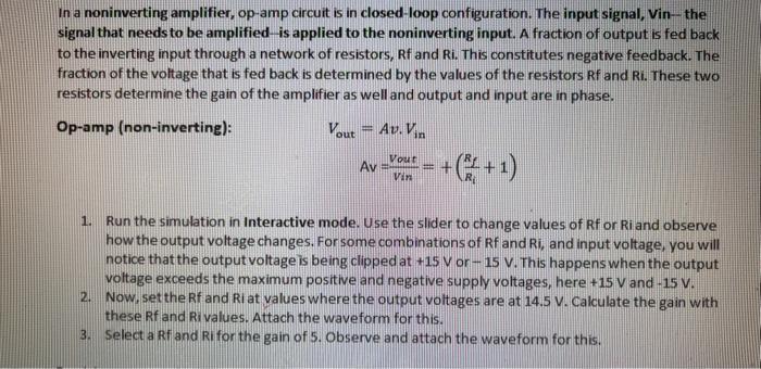 Solved In a noninverting amplifier, op-amp circuit is in | Chegg.com
