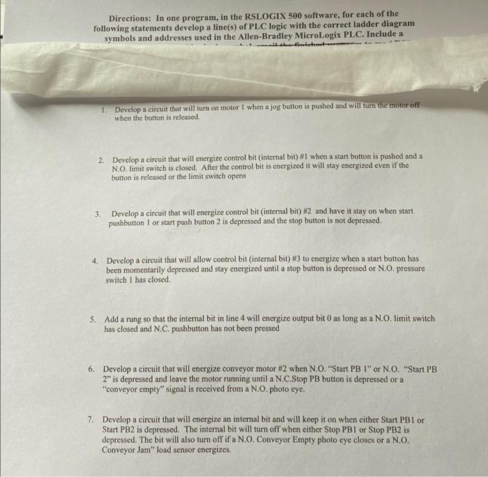 Solved Directions: In one program, in the RSLOGIX 500 | Chegg.com