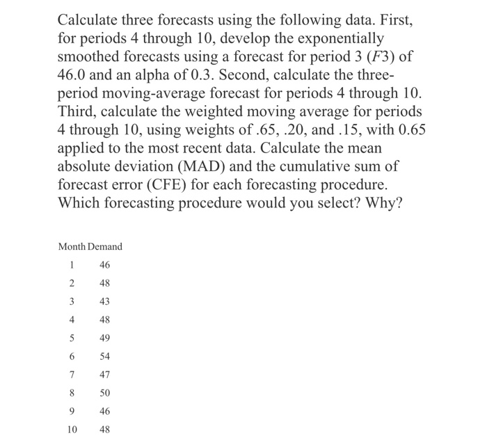 Solved Calculate three forecasts using the following data. | Chegg.com