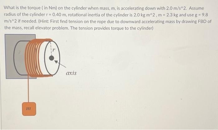 Solved What is the torque ( in Nm ) on the cylinder when | Chegg.com
