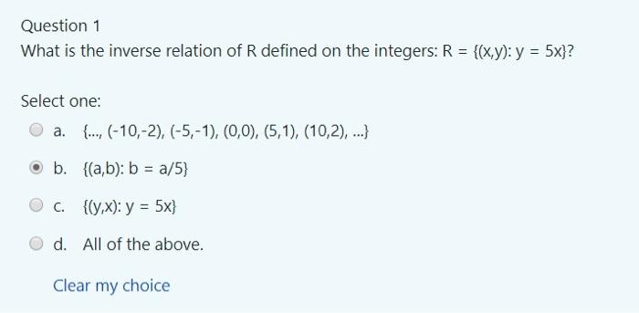 Solved Question 1 What is the inverse relation of R defined | Chegg.com