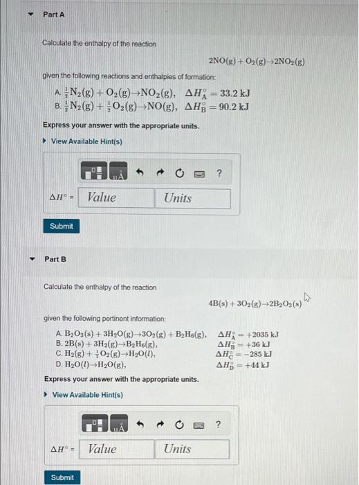 Solved Calculate the enthalpy of the reaction 2NO(g)+O2( | Chegg.com