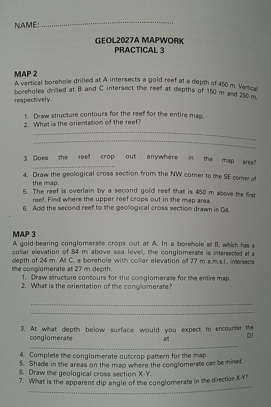 Solved NAME: GEOL2027A MAPWORK PRACTICAL 3 MAP 2 A vertical | Chegg.com