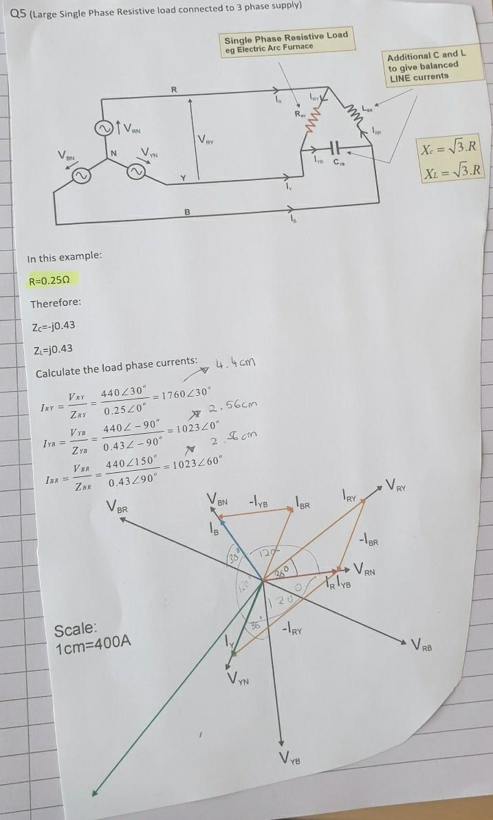 Solved Q5 (Large Single Phase Resistive load connected to 3 | Chegg.com