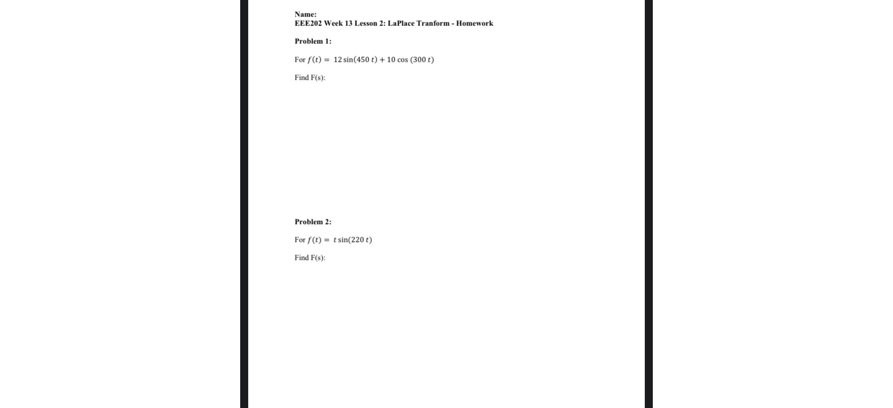 Solved Name:EEE202 ﻿Week 13 ﻿Lesson 2: LaPlace Tranform - | Chegg.com