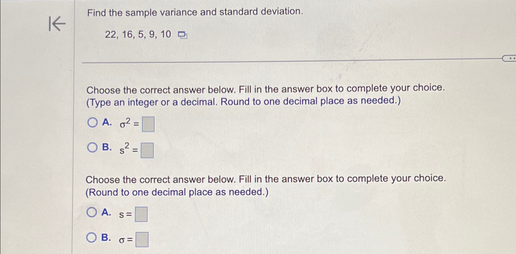 Solved Find the sample variance and standard | Chegg.com