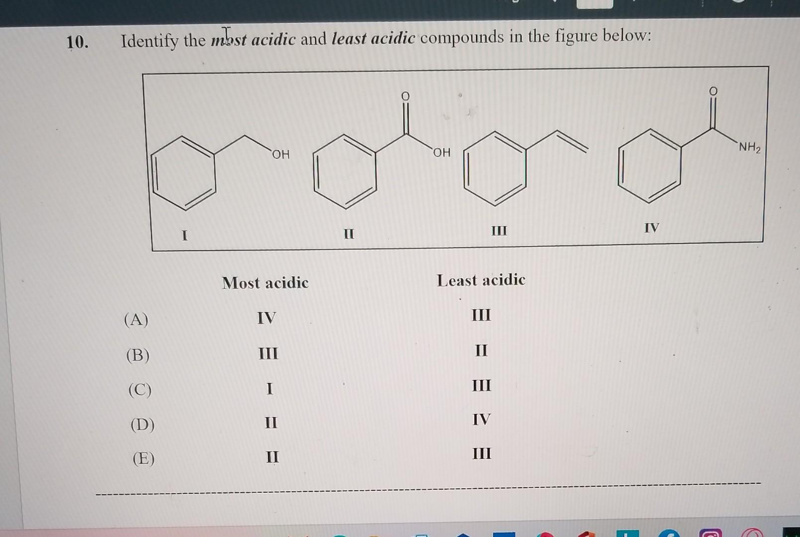Solved 0. Identify the mast acidic and least acidic | Chegg.com
