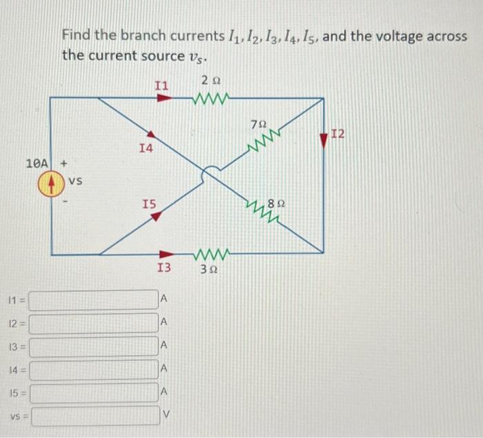 Solved Find the branch currents I1,I2,I3,I4,I5, and the | Chegg.com