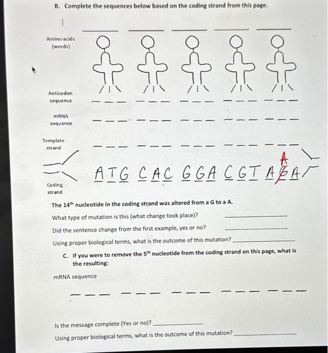 Solved B. Complete the sequences below based on the coding | Chegg.com