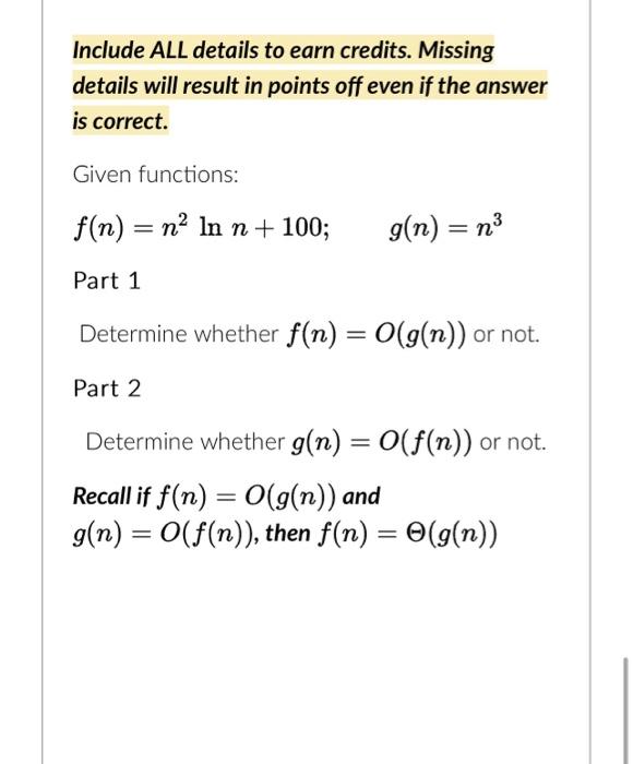 Solved Include ALL details to earn credits. Missing details | Chegg.com
