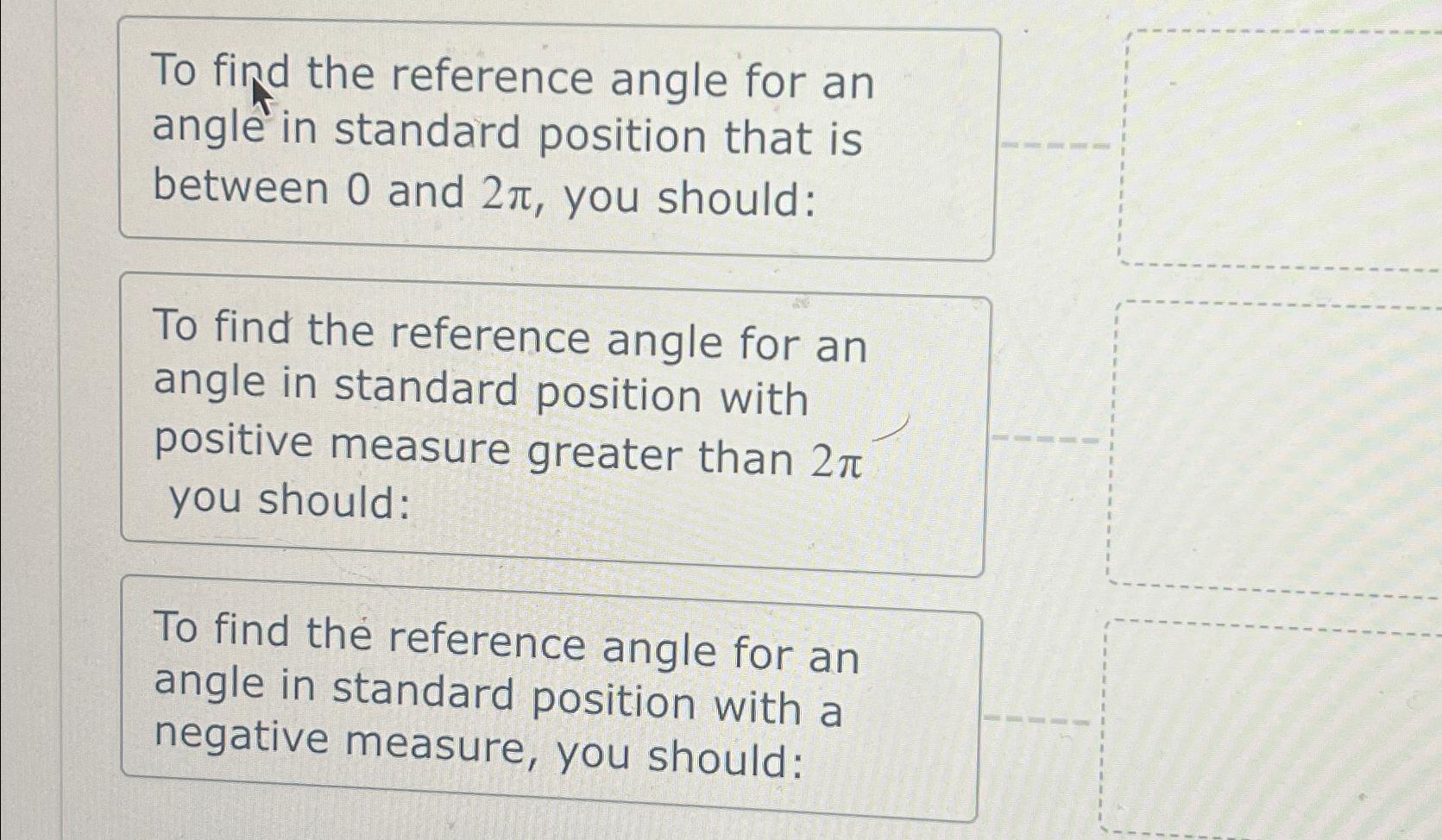 Solved To find the reference angle for an angle in standard | Chegg.com