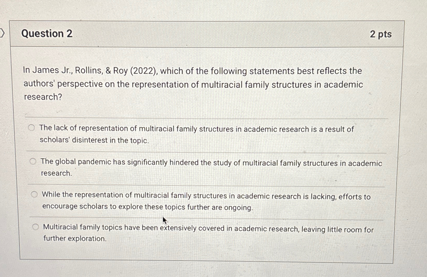 Solved Question 22 ﻿ptsIn James Jr., ﻿Rollins, & Roy (2022), | Chegg.com