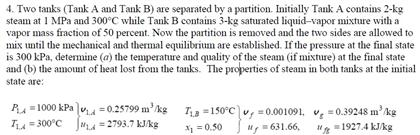 Solved Two tanks (Tank A and Tank B) are separated by a | Chegg.com