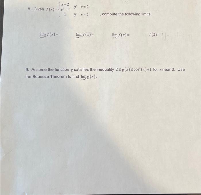 Solved 8. Given f(x)={x2−4x−21 if if x =2x=2, compute the | Chegg.com
