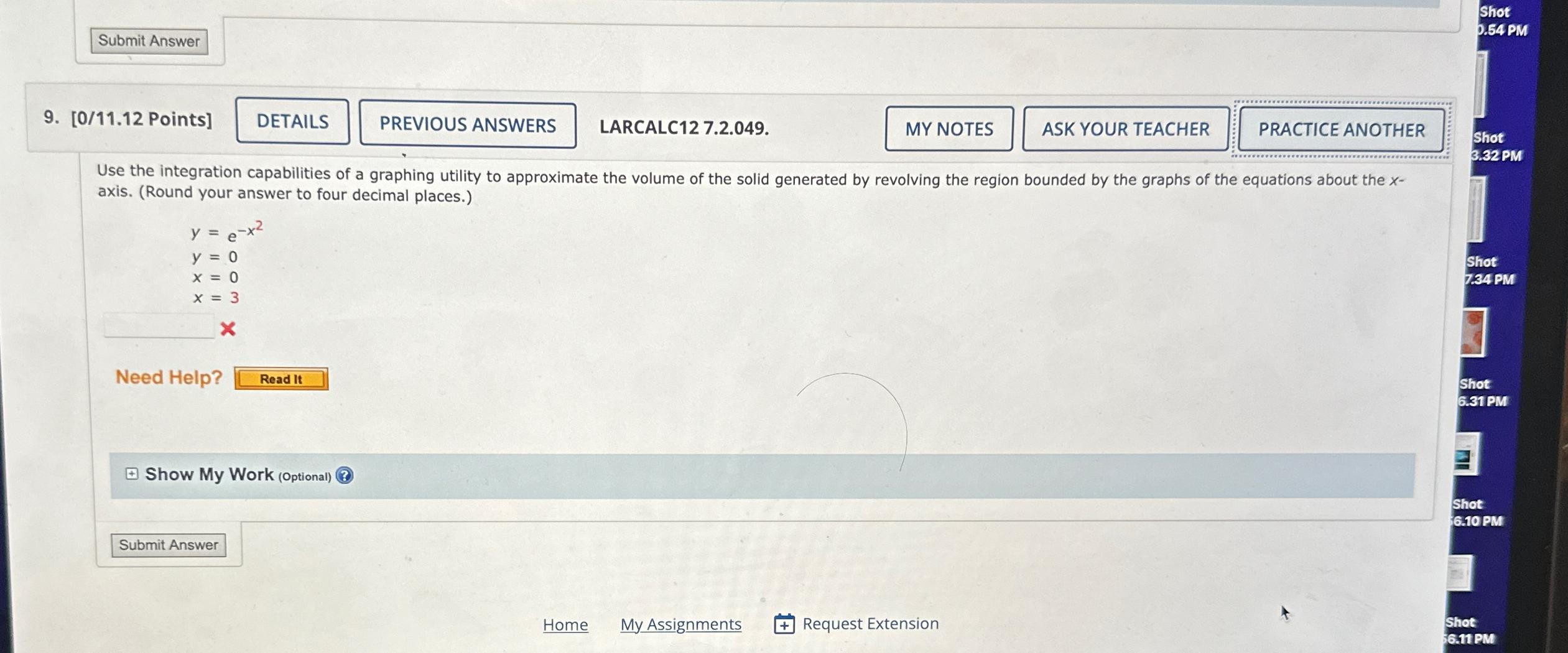 Solved [0/11.12 ﻿Points]LARCALC12 7.2.049.Shot0.54PMaxis. | Chegg.com