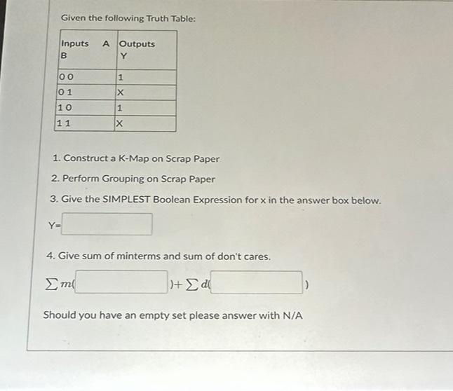 Solved Given the following Truth Table: 1. Construct a K-Map | Chegg.com