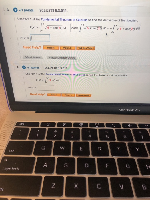 Solved 3. -11 points SCalcET8 5.3.011. Use Part 1 of the | Chegg.com