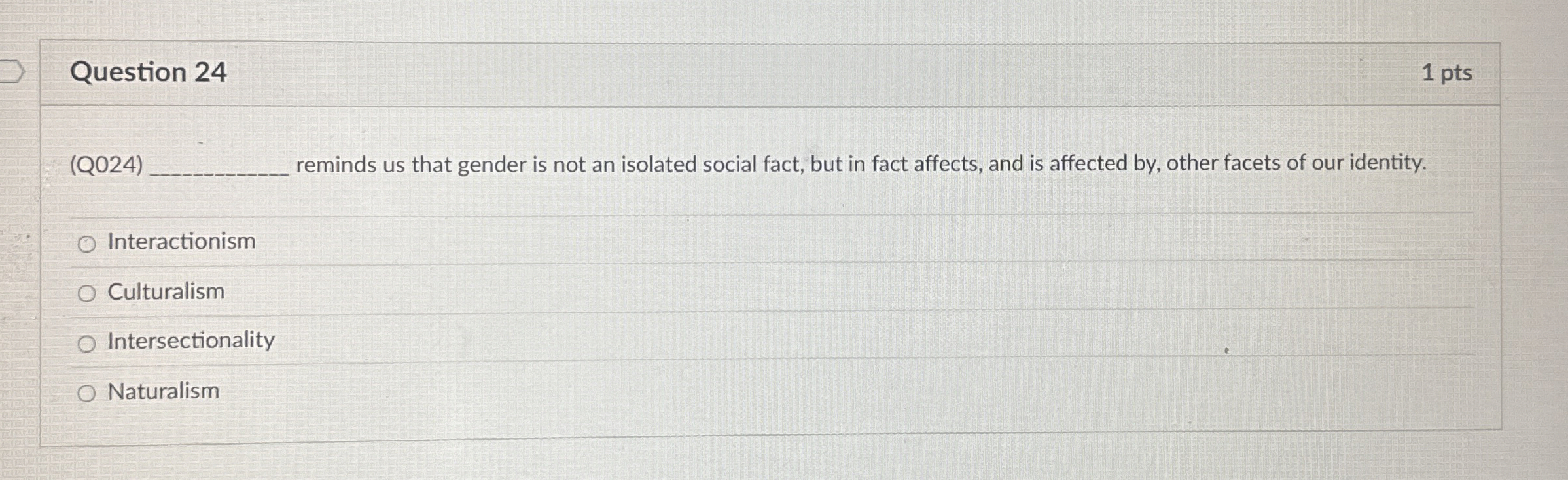 Solved Question 241 ﻿pts(Q024) ﻿reminds us that gender is | Chegg.com