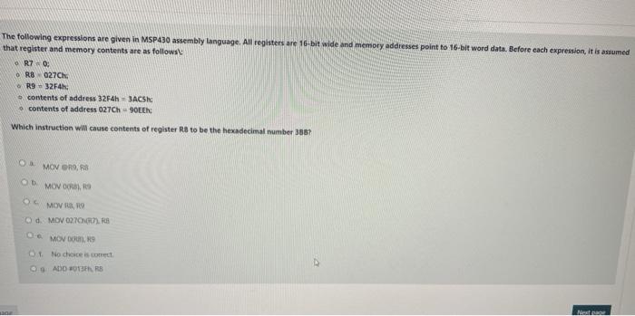 Solved The following expressions are given in MSP430 | Chegg.com