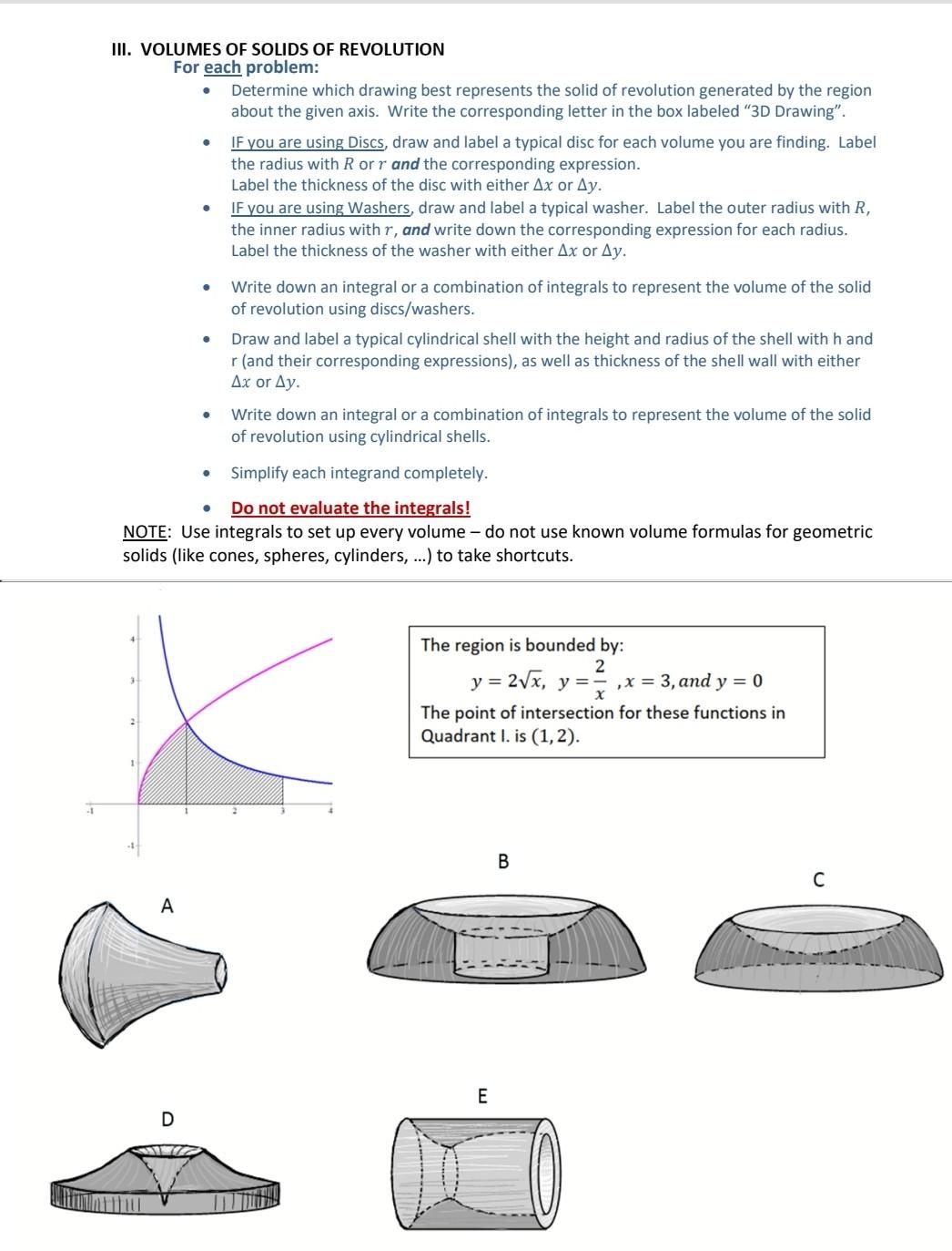 Solved III. VOLUMES OF SOLIDS OF REVOLUTION For each | Chegg.com