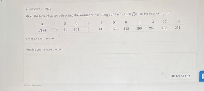 Solved QUESTION 7−1 POINT Given the table of values below, | Chegg.com