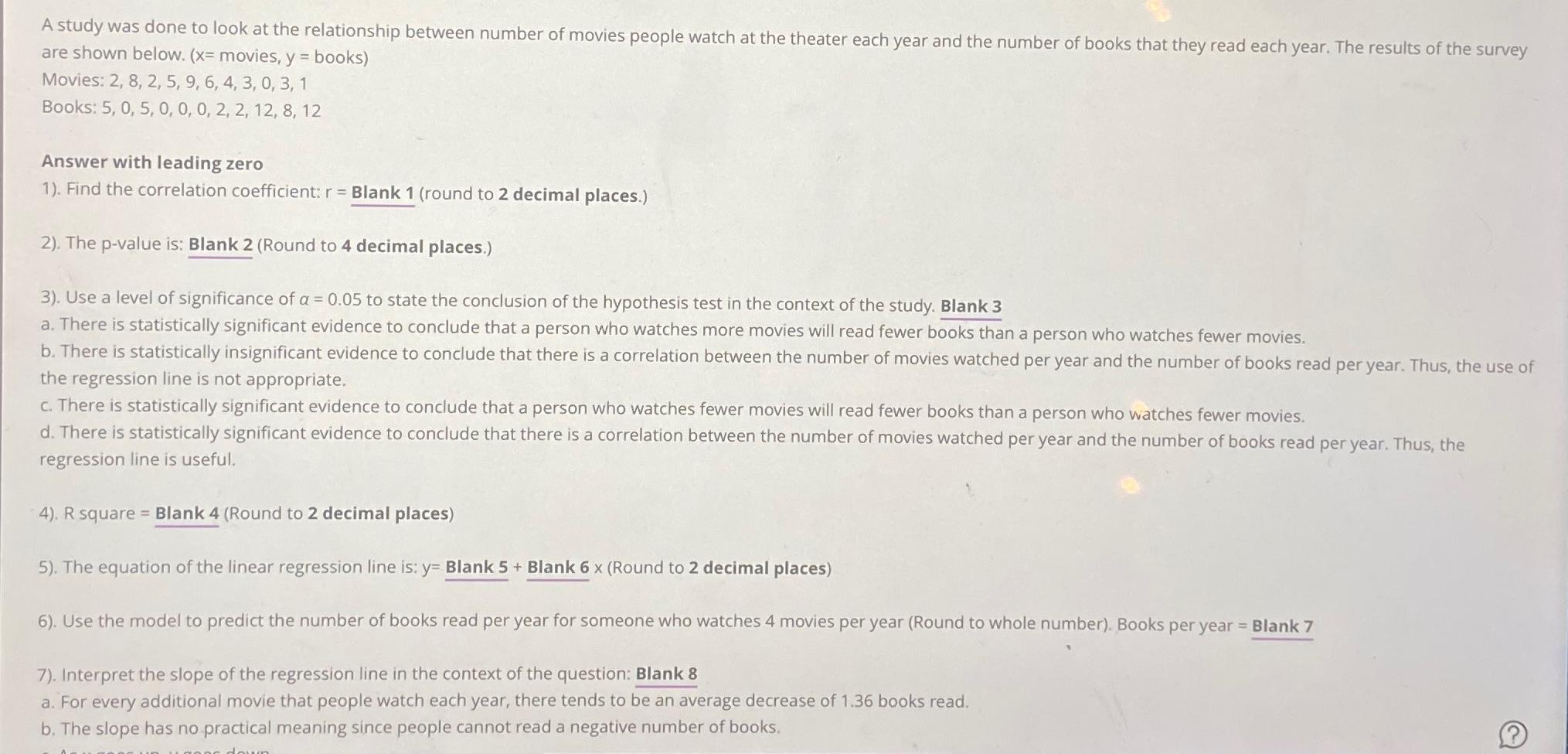 Solved A study was done to look at the relationship between | Chegg.com