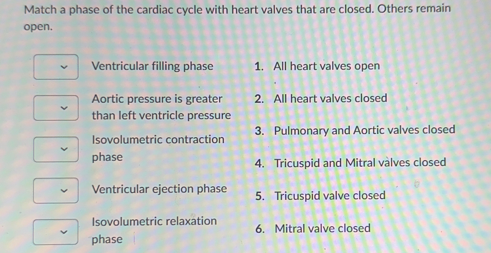 Solved Match a phase of the cardiac cycle with heart valves | Chegg.com