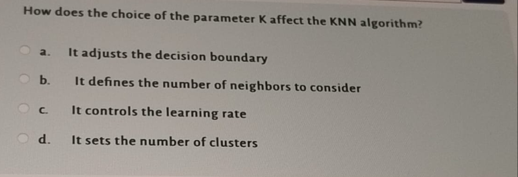 Solved How does the choice of the parameter K affect the KNN | Chegg.com